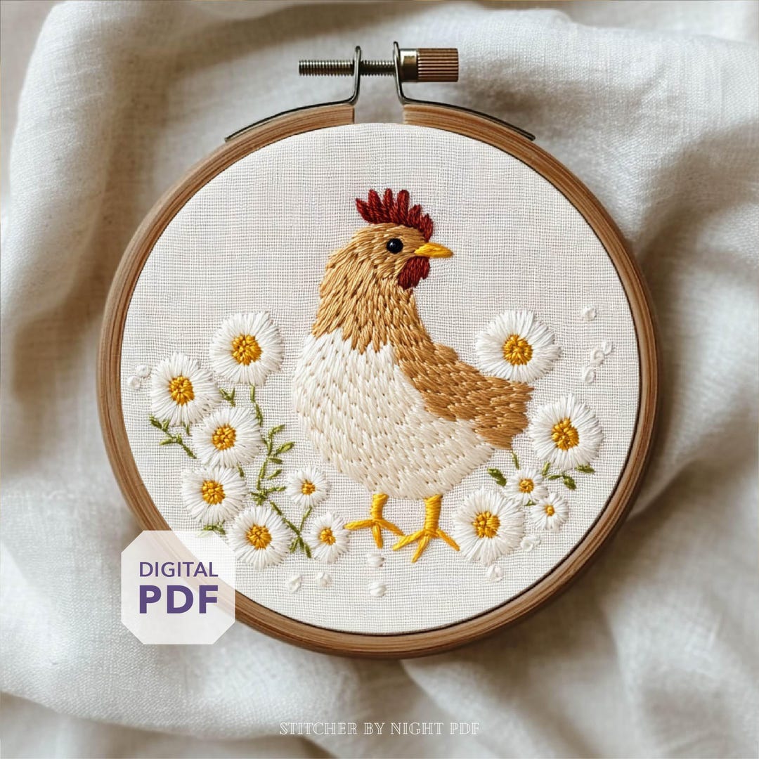 Floral Chicken Embroidery Design • Daisy Hen Ornament • Farmhouse ...