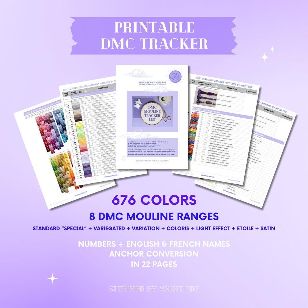 Printable DMC Embroidery Floss Color Chart Tracker Inventory* Dmc ...