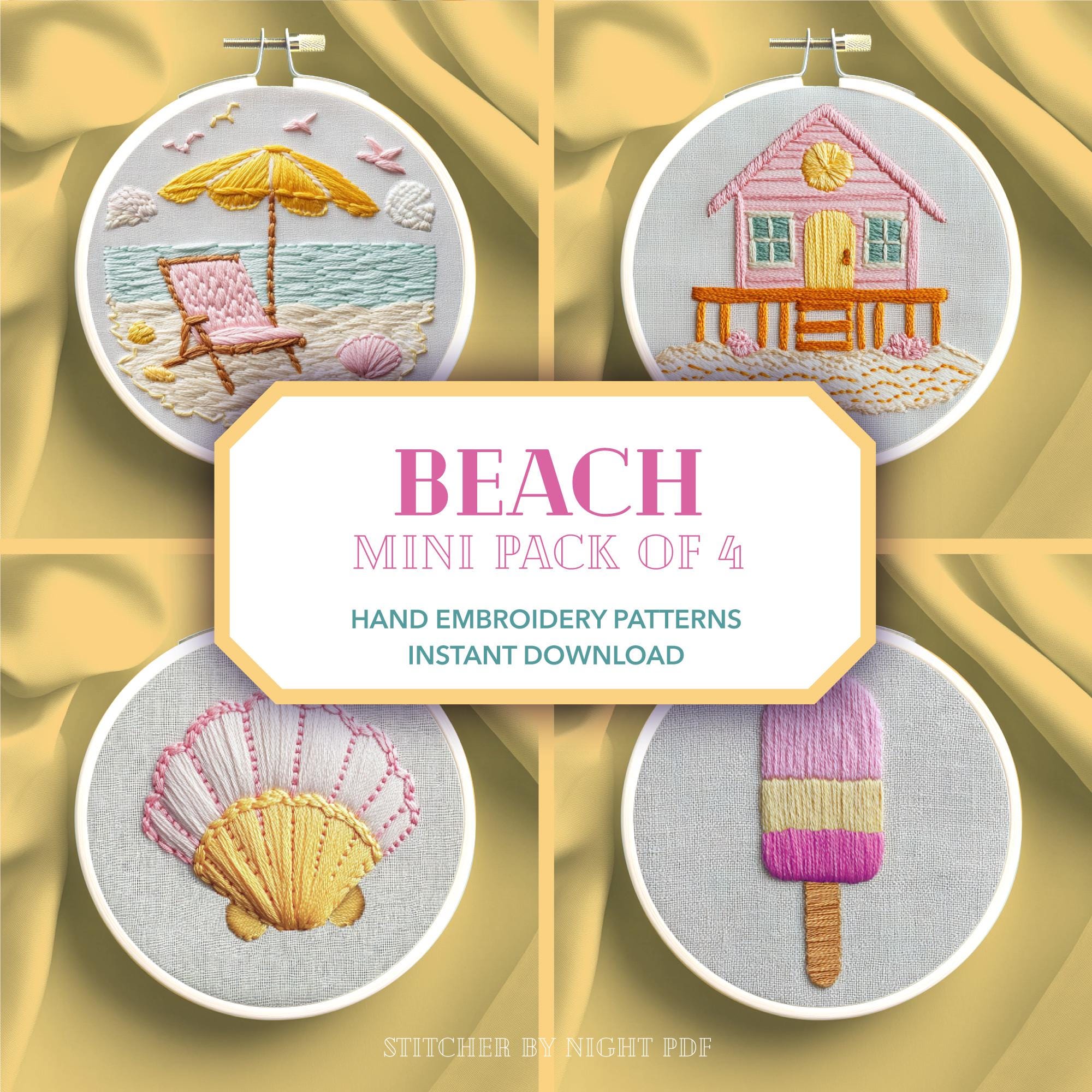 Beach Scene Embroidery Design Pack * Stitching Along Summer * Beginner ...
