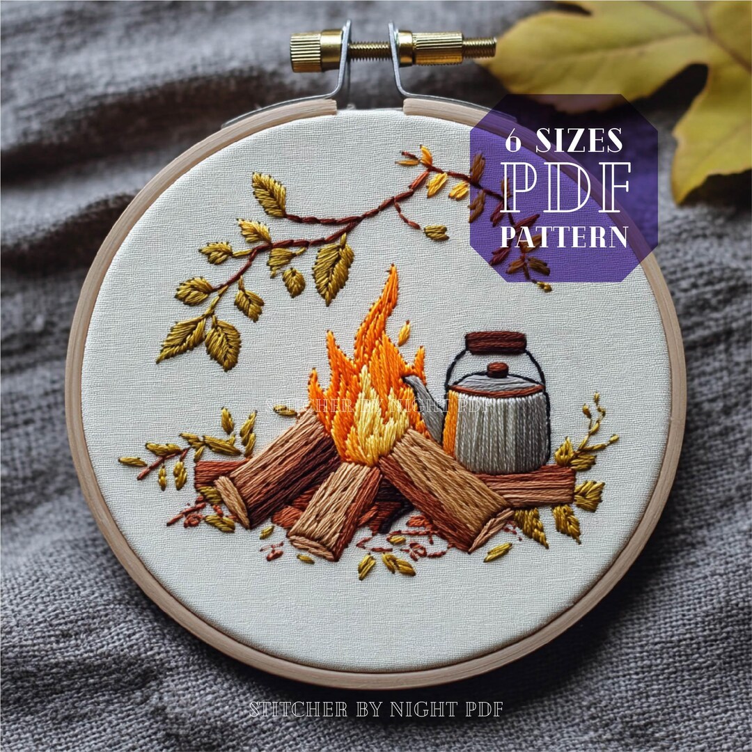 Campfire Coffee Pot Embroidery Design * Fall Campfire Embroidery ...