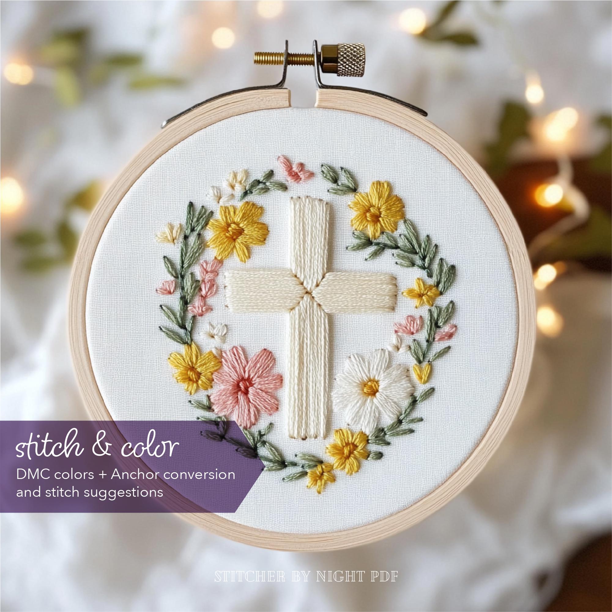 Christian Cross Embroidery Design * Easter Cross Wreath Embroidery ...