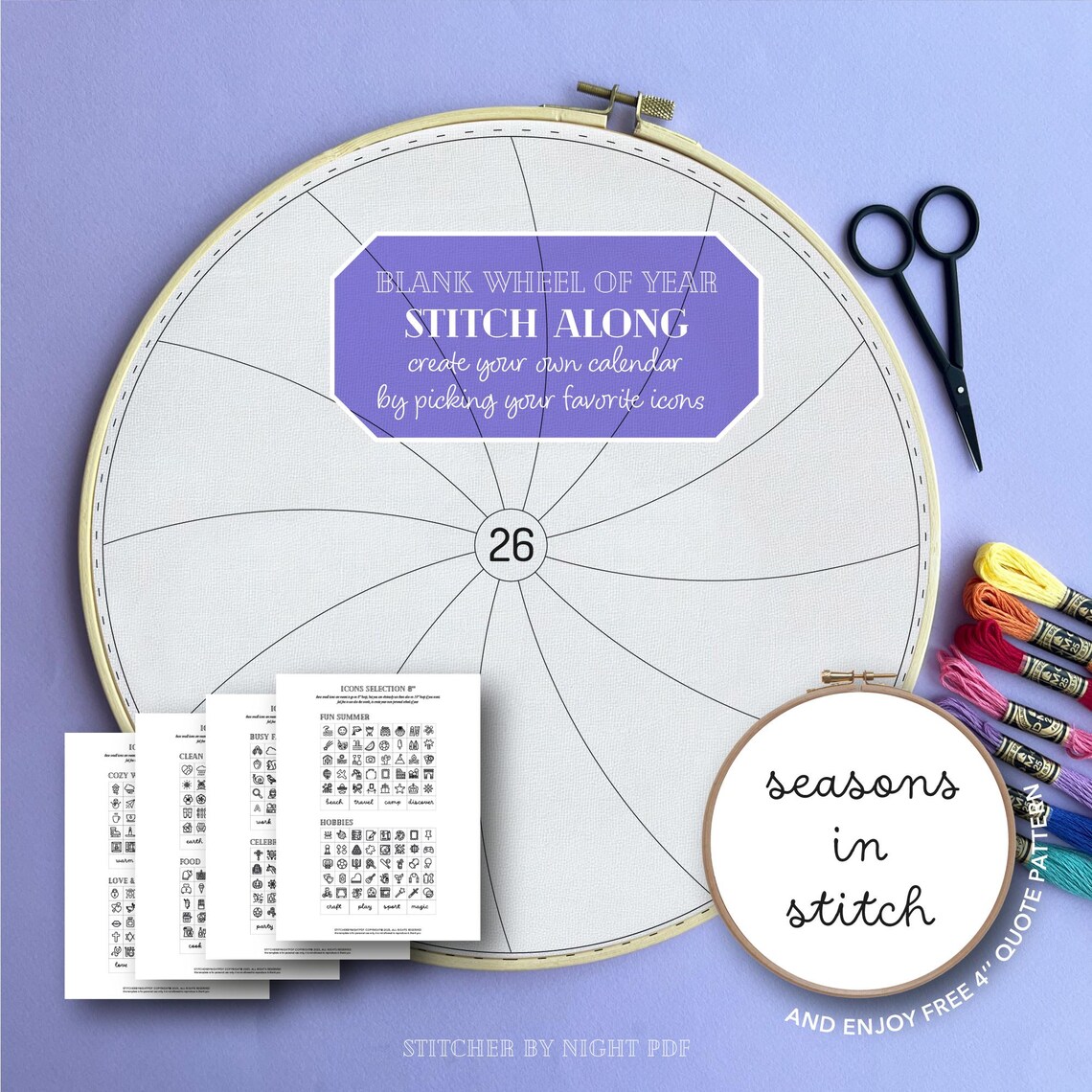 Blank Wheel of Year Embroidery Design * 2026 Phenology Template * Hand ...