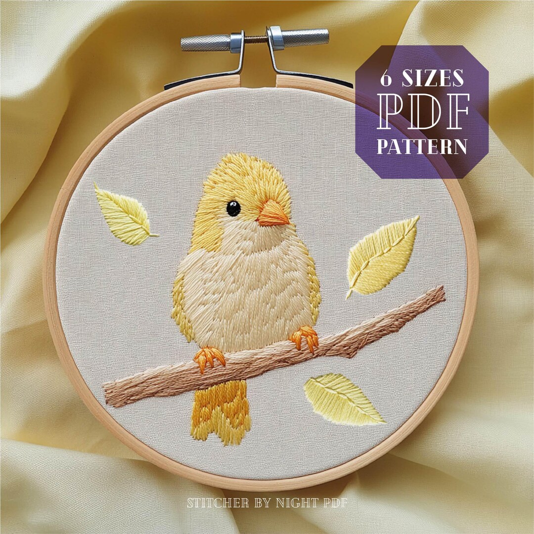 Canary Bird Branch Embroidery Design * Yellow Bird Embroidery Pattern ...