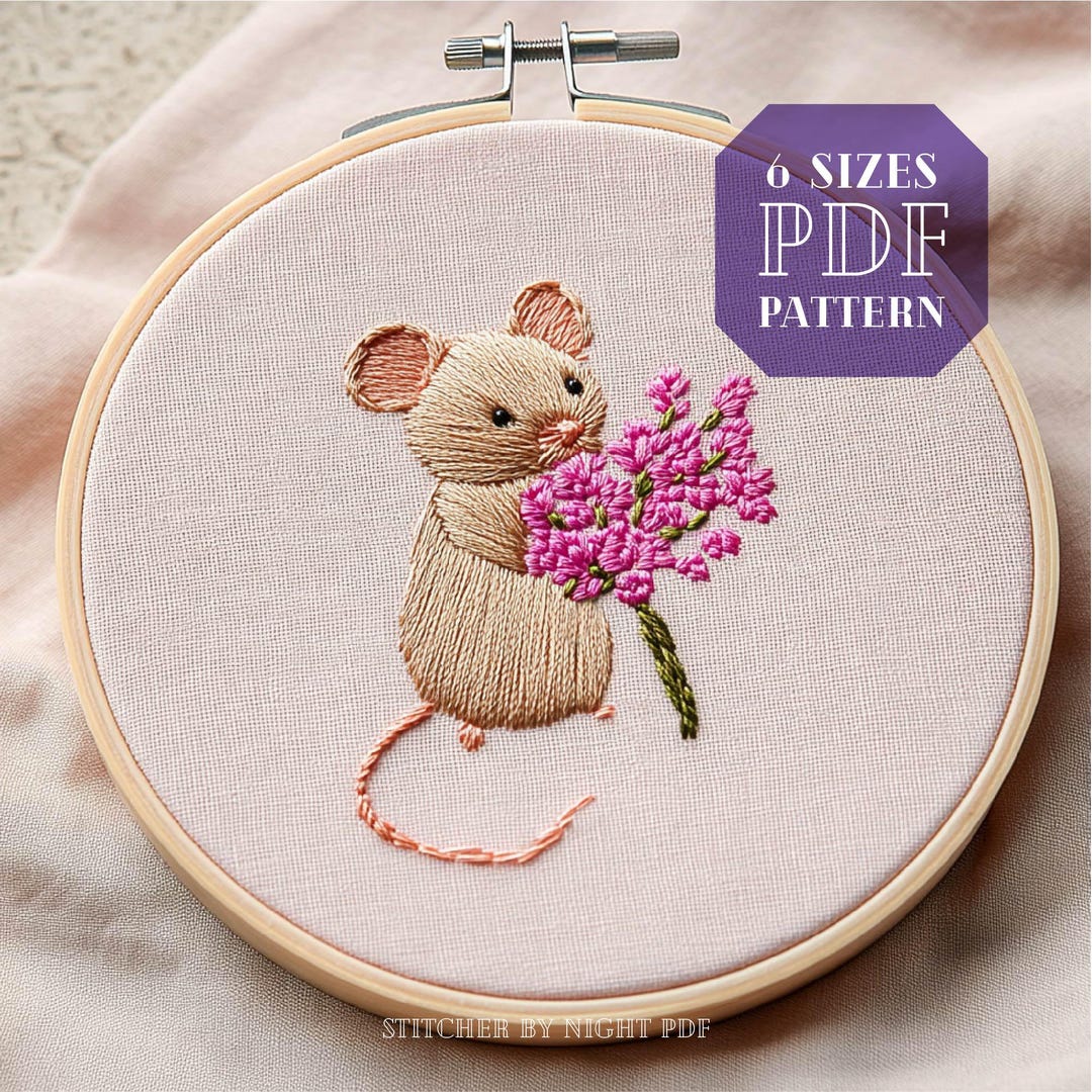 Cute Mouse Embroidery Design * Mini Mouse Embroidery Pattern * Flower ...