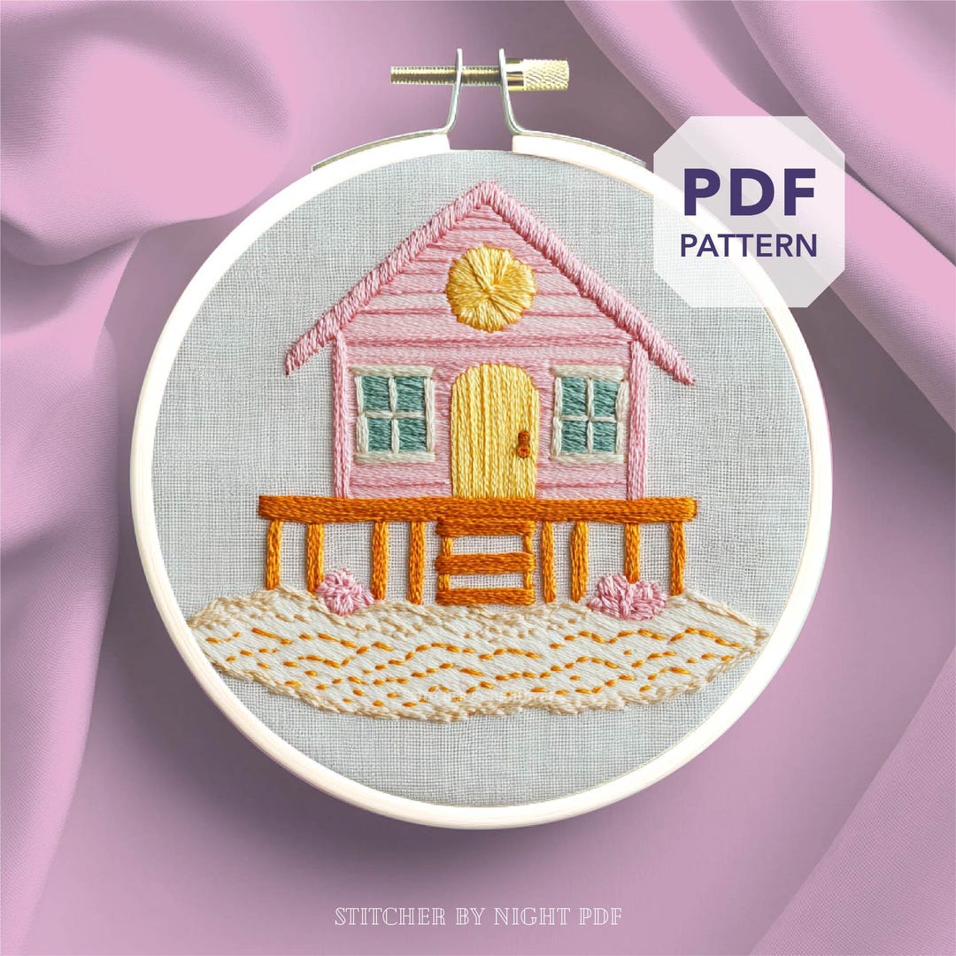 Beach Cabin Embroidery Design * Coastal Summer Hoop Art * Seaside DIY ...