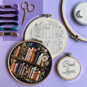 Bookshelf Embroidery Design * Floral Bookshelf Embroidery Pattern ...