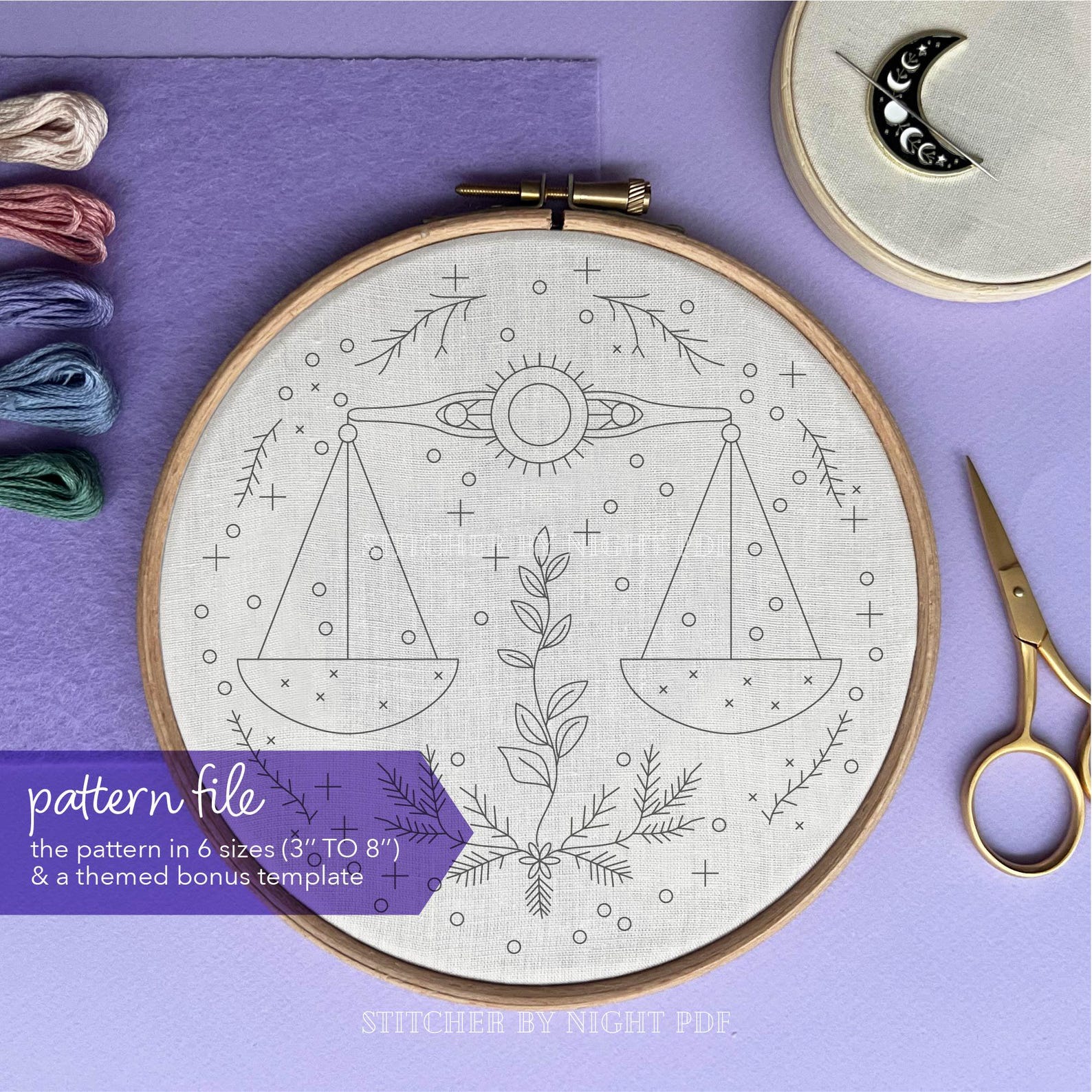 Libra Embroidery Design * Celestial Libra Gift * Zodiac Embroidery ...