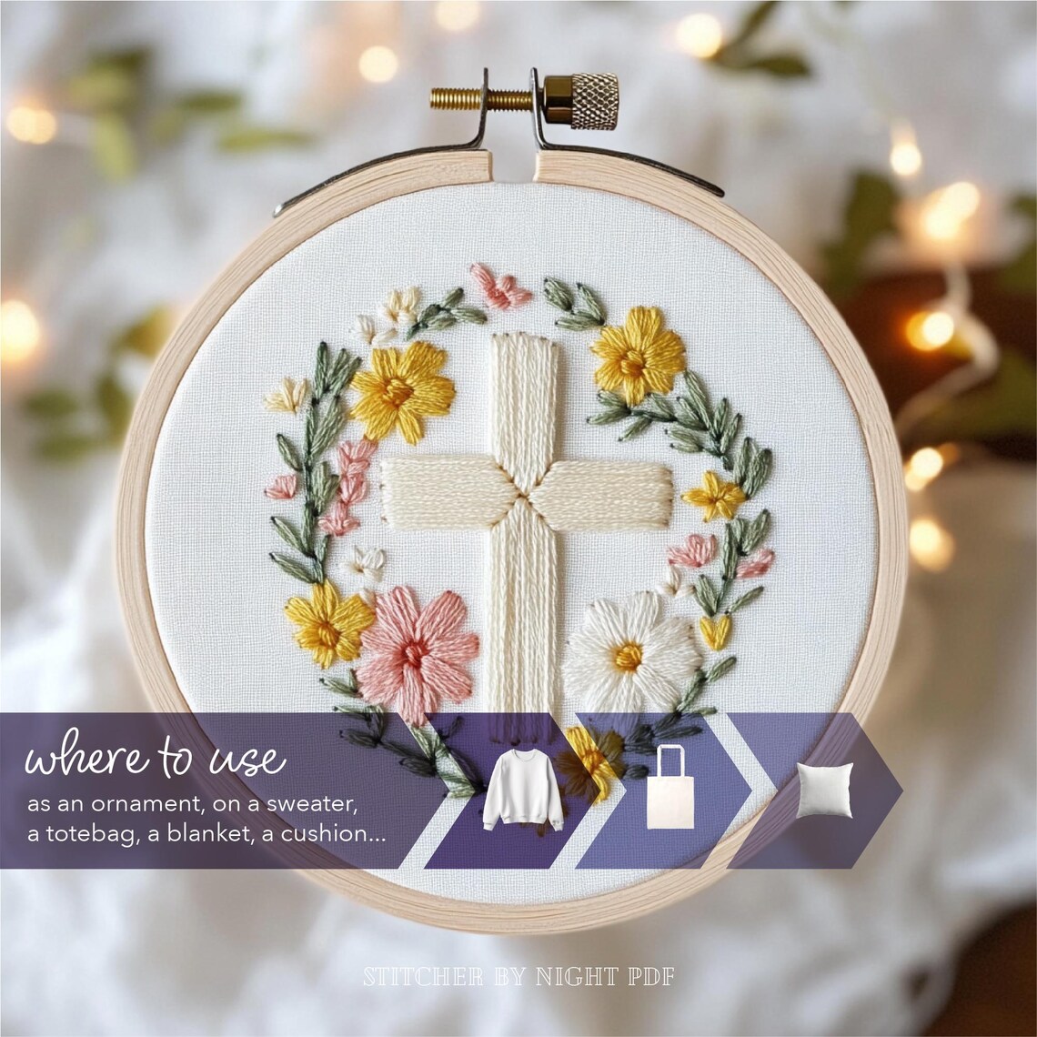 Christian Cross Embroidery Design * Easter Cross Wreath Embroidery ...