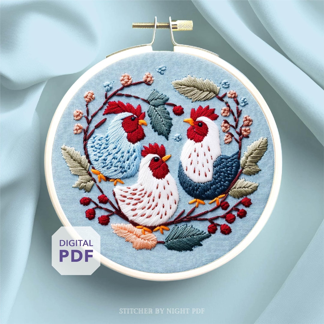 3 French Hens Embroidery Design * 12 Days of Christmas Ornament ...