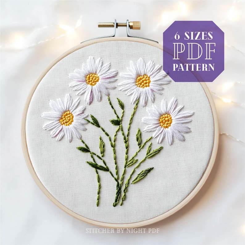 Daisy Embroidery Design PDF * April Birth Flower Ornament * Diy ...