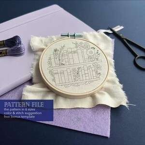 Bookshelf Embroidery Design * Floral Bookshelf Embroidery Pattern ...