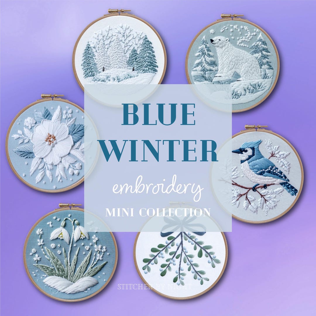 6 Blue Winter Scene Embroidery Designs * Winter Mini Bundle Embroidery ...
