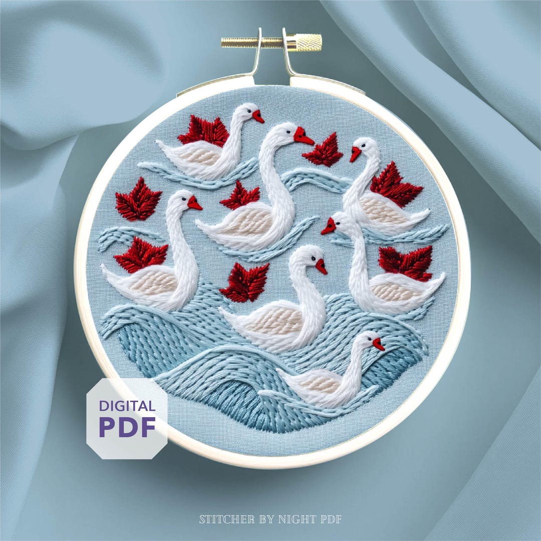 White Swans Embroidery Design * Twelve Days of Christmas Ornament ...
