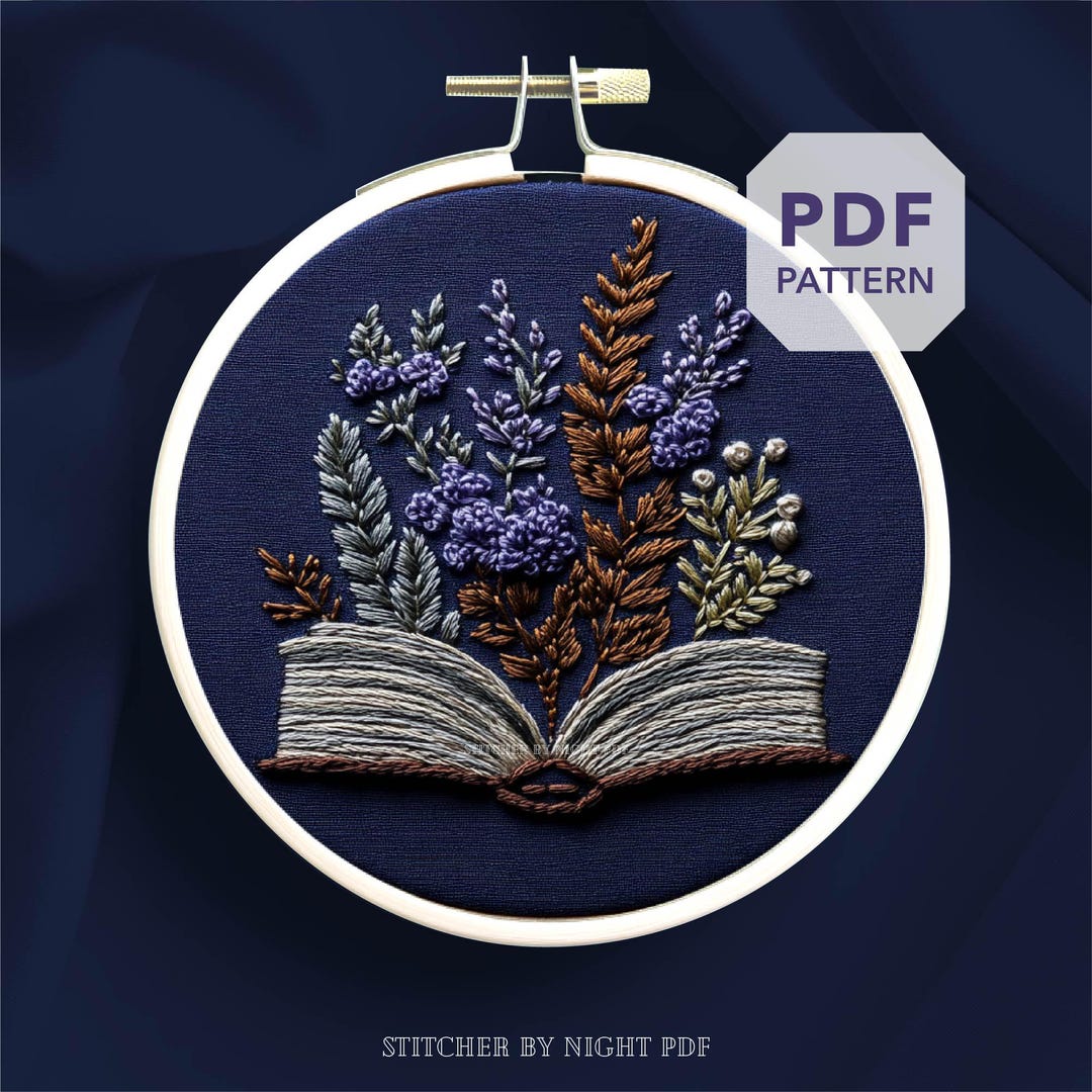 Open Book Embroidery Design * Floral Handmade Motif * Book Lovers ...
