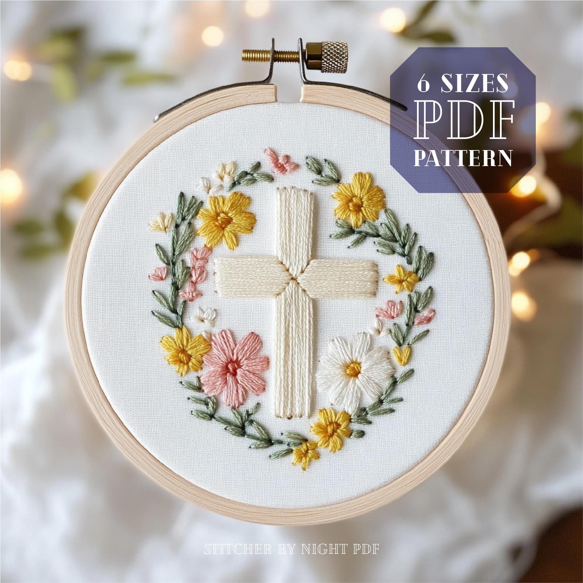Christian Cross Embroidery Design * Easter Cross Wreath Embroidery ...