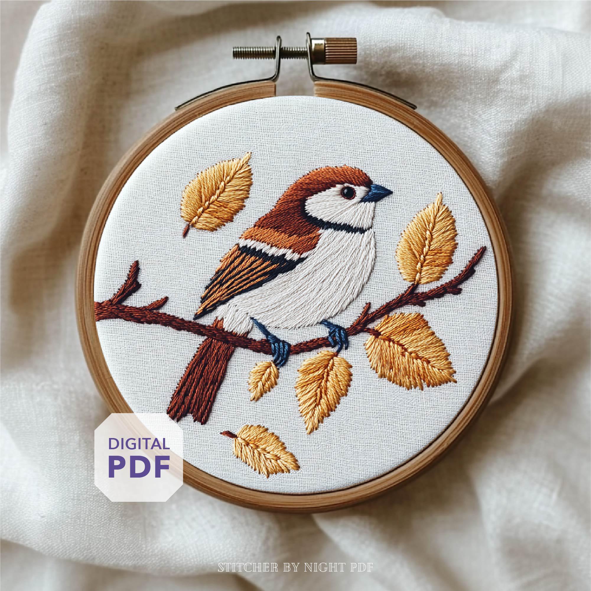 Sparrow Embroidery Design * Bird Branch Embroidery Design * Mini Hand ...