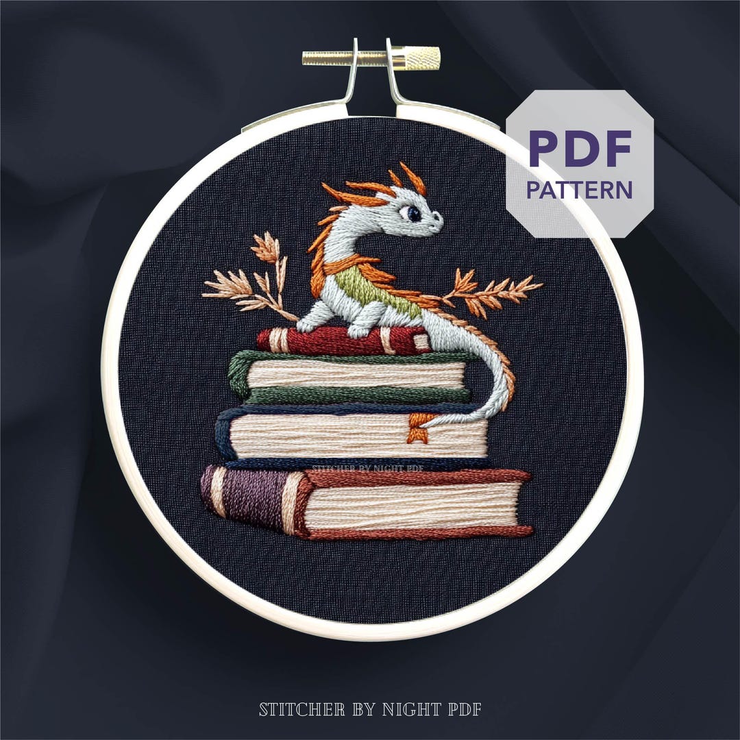 Dragon Embroidery Design * Bookshelf Dragon Embroidery Pattern ...
