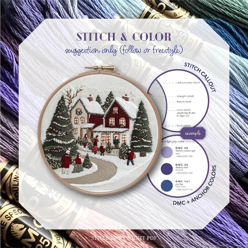 Holiday Village Embroidery Design * Retro Christmas Ornament * Winter ...