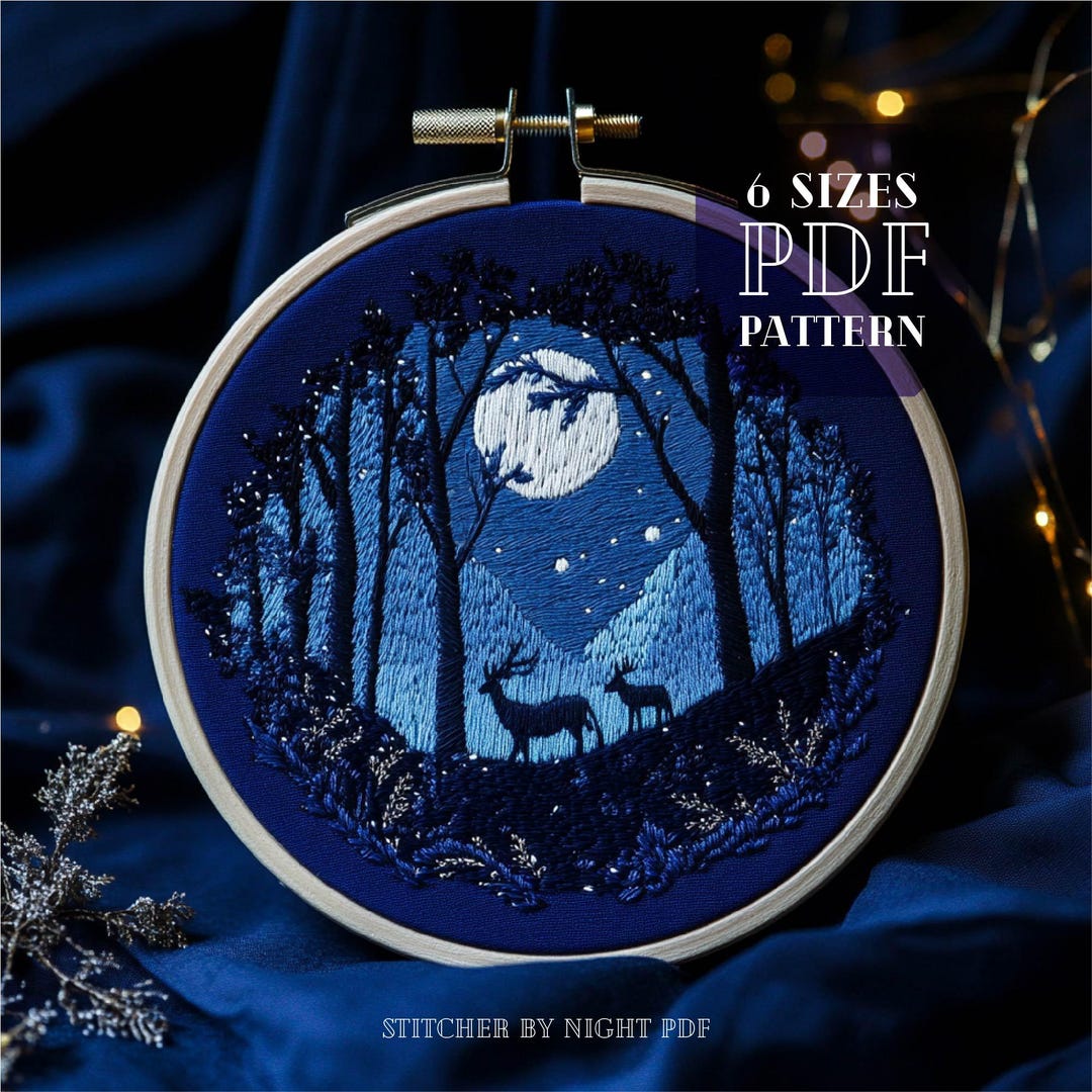 Night Forest Embroidery Design * Moody Forest With Full Moon Embroidery ...