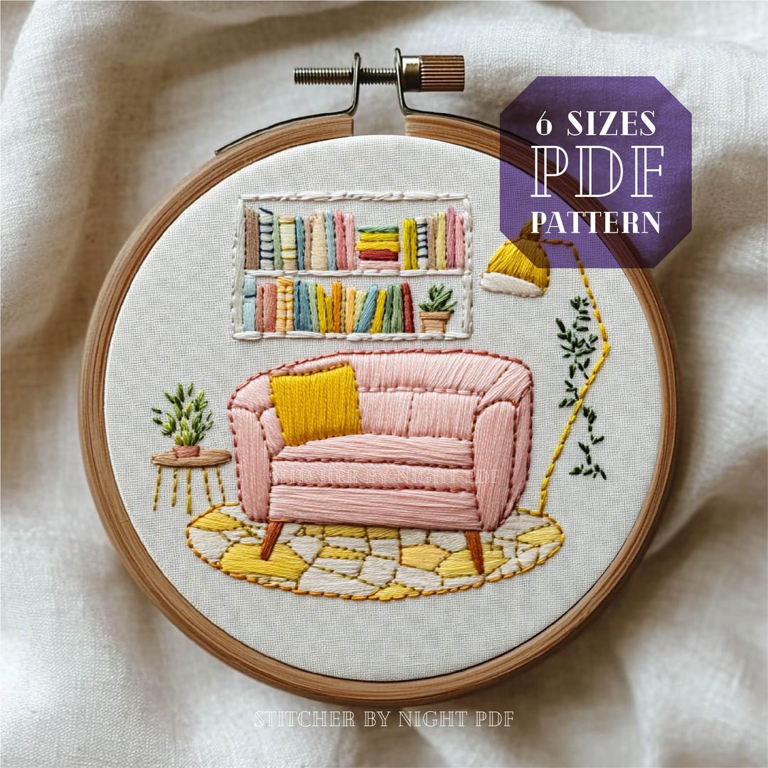 Pastel Book Nook Hand Embroidery Pattern Pdf * Bookshelf Embroidery ...