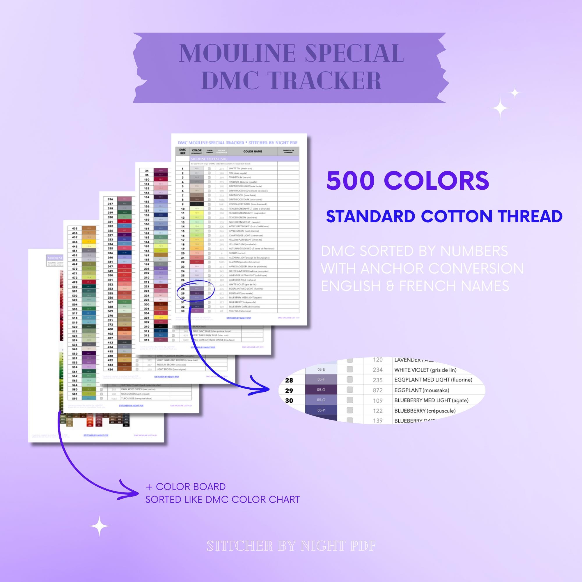 Printable DMC Embroidery Floss Color Chart Tracker Inventory* Dmc ...