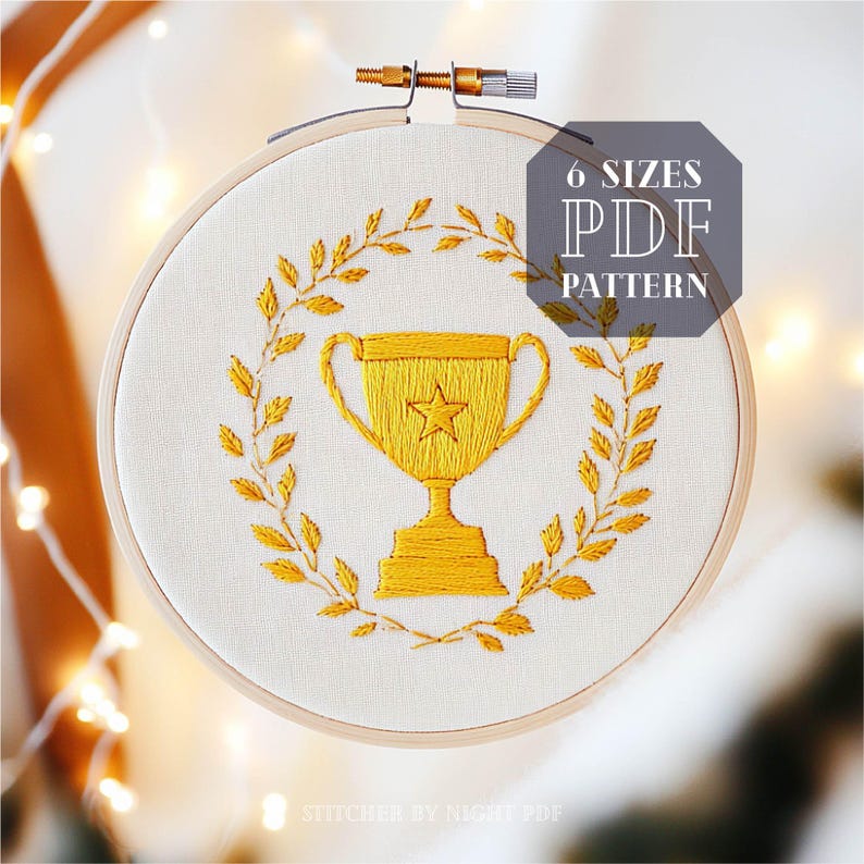 Trophy Embroidery Design * Star Trophy Embroidery * Monochrome Hand ...