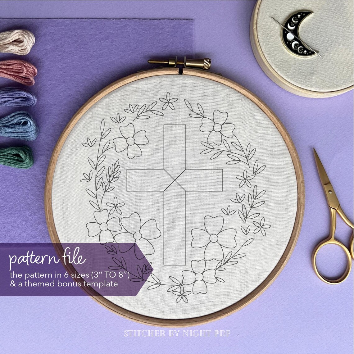 Christian Cross Embroidery Design * Easter Cross Wreath Embroidery ...
