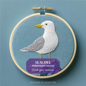 Seagull Embroidery Design * Handmade Coastal Bird Art * Mini Bird Hand ...