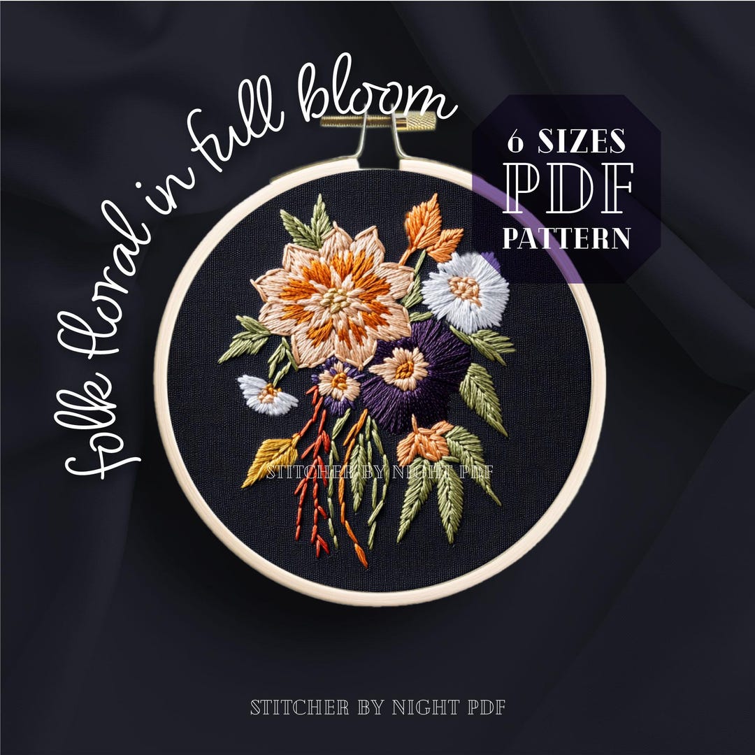 Dark Folk Flower Embroidery Design * Moody Floral Embroidery Pattern ...