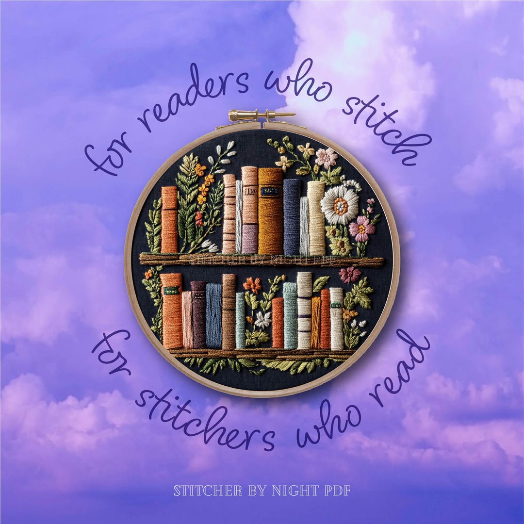 Floral Bookshelf Embroidery Design * Book Lover Hand Embroidery Pattern ...