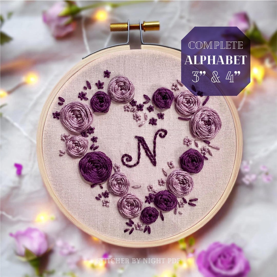 Heart Flower Alphabet Hand Embroidery Pattern * Flower Heart A-Z ...