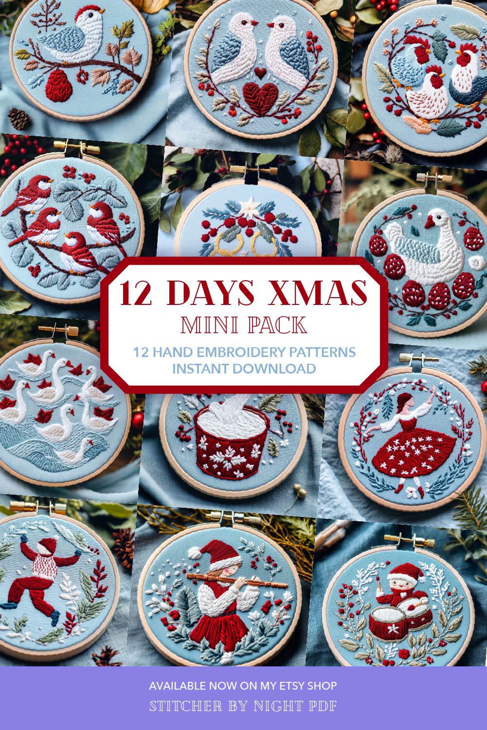 12 Days of Christmas Embroidery Design Pack * Twelve Days Christmas ...