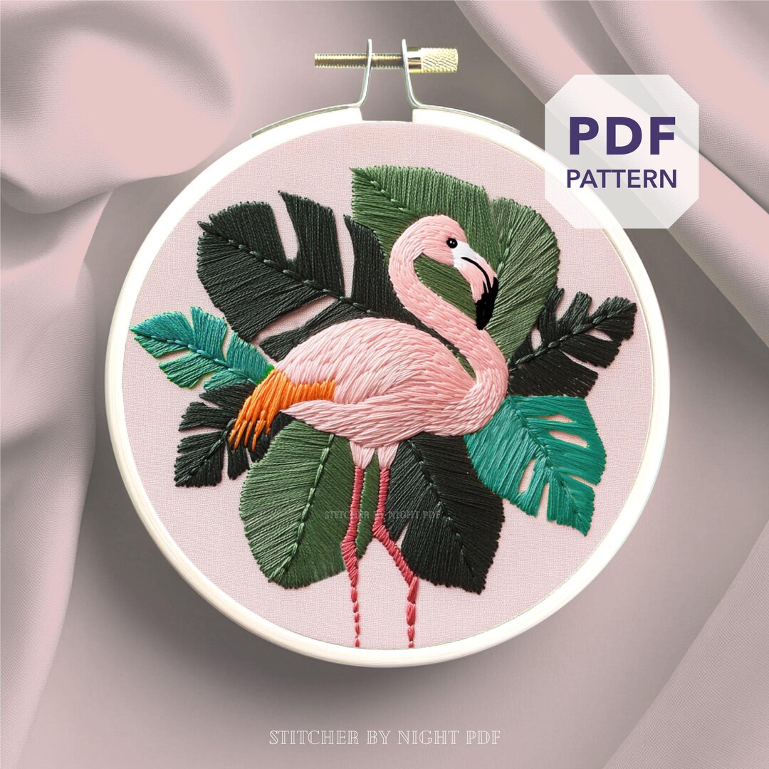 Flamingo Embroidery Design * Tropical Flamingo Deco Gift Idea ...