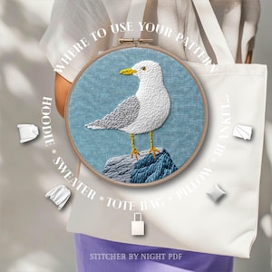 Seagull Embroidery Design * Handmade Coastal Bird Art * Mini Bird Hand ...