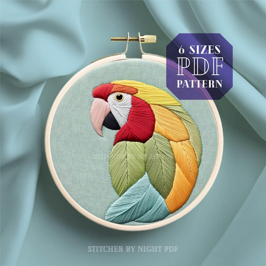 Parrot Embroidery Design * Tropical Bird Shelf Decor * Mini Bird Hand ...
