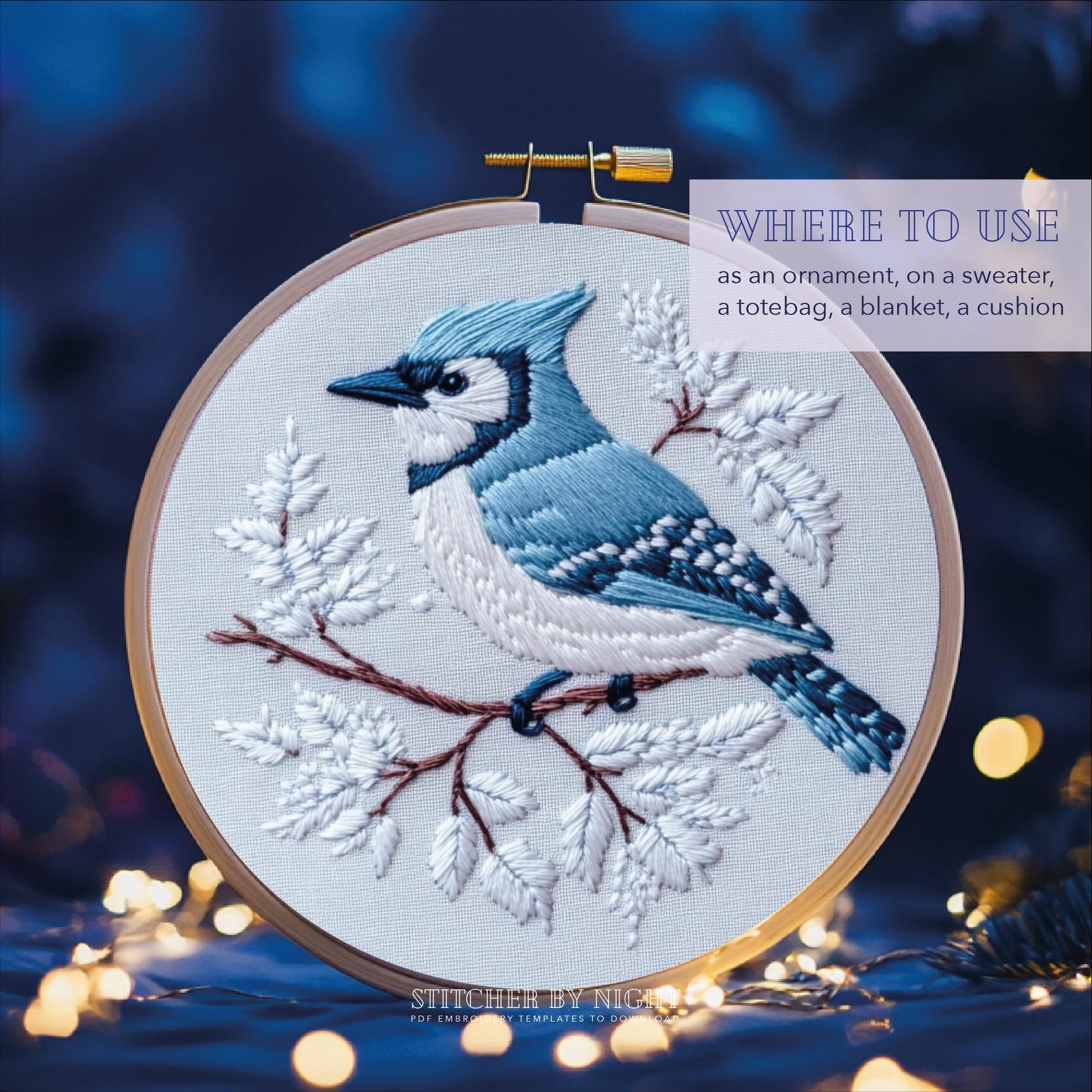 Blue Jay Bird Branch Embroidery Design * Blue Bird Embroidery Design ...