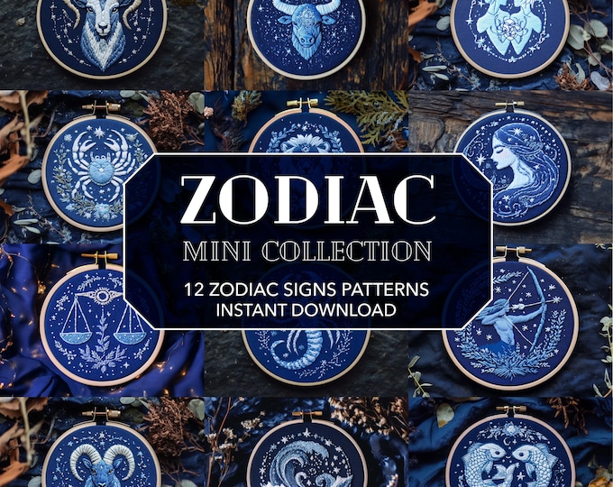Zodiac Signs Embroidery PDF Pattern Bundle, Astrology Star Signs Hand ...