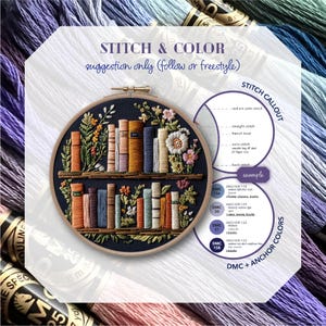 Bookshelf Embroidery Design * Floral Bookshelf Embroidery Pattern ...