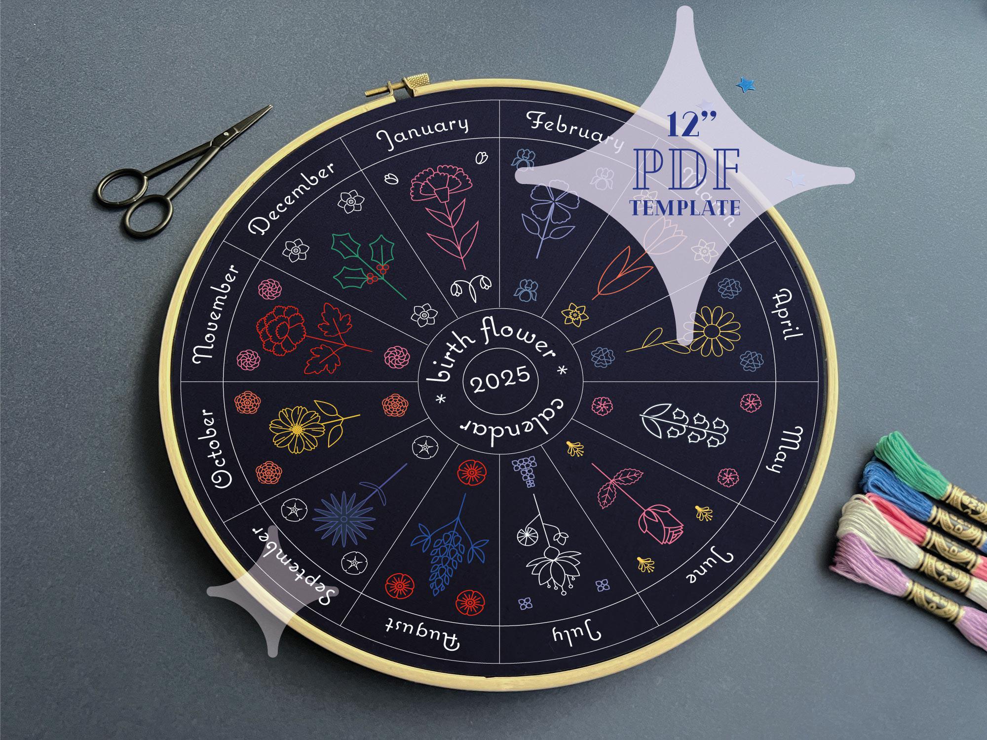 Birth Flower Embroidery Calendar Design Digital Birth Flower Phenology ...