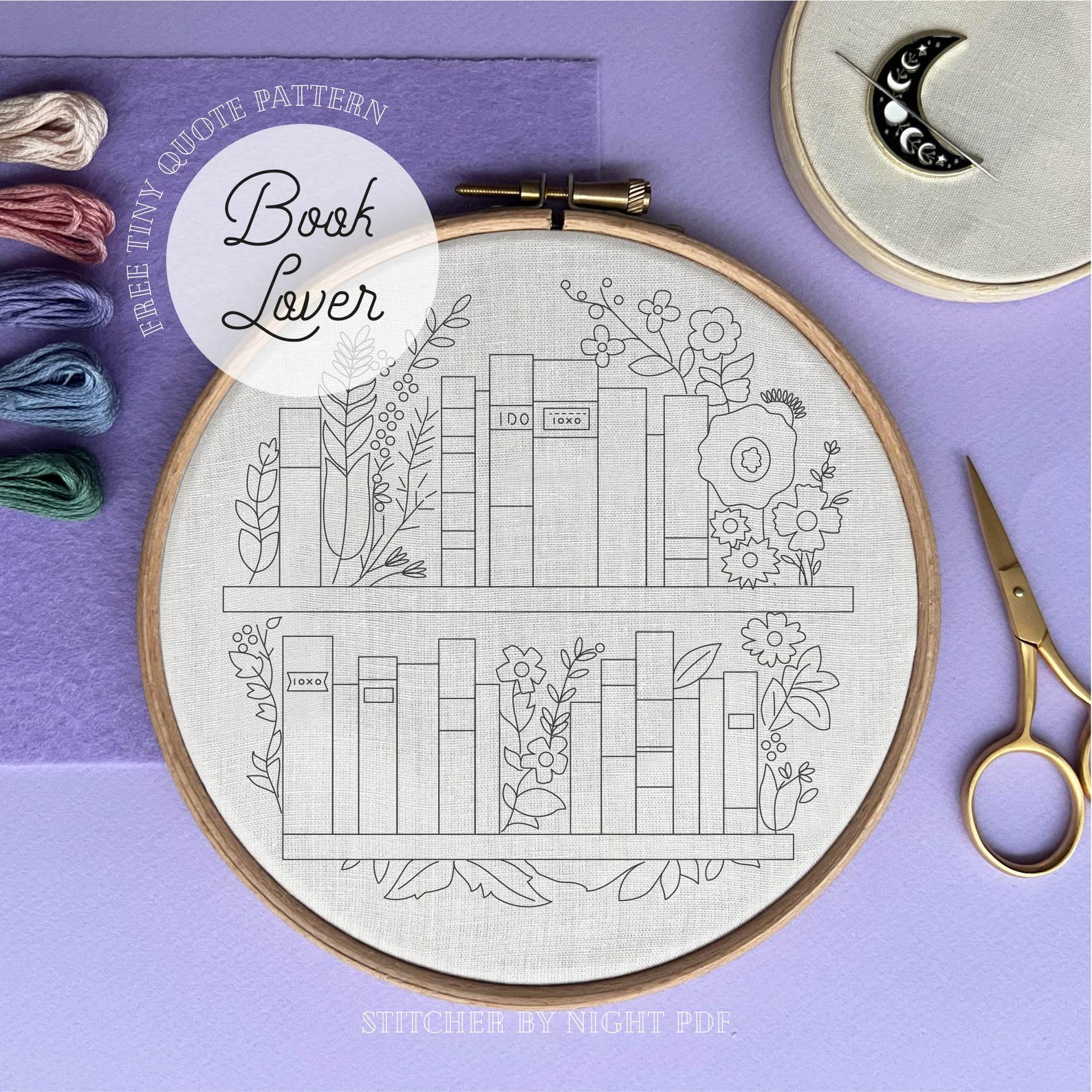 Bookshelf Embroidery Design * Floral Bookshelf Embroidery Pattern ...