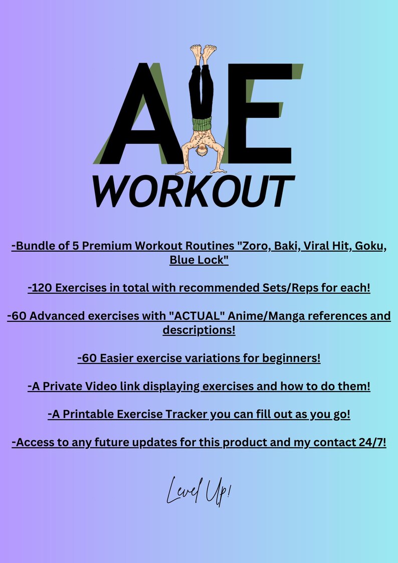 Anime Workout Routines Bundle #1 (zoro, Baki, Viral Hit, Goku, & Blue ...