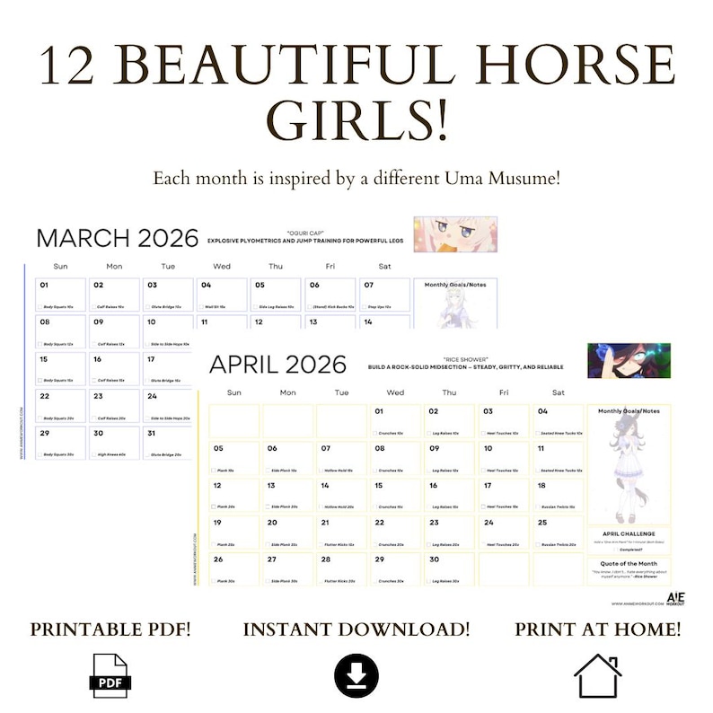2026 Uma Musume Fitness Calendar: Monthly Exercises (printable PDF) - Etsy