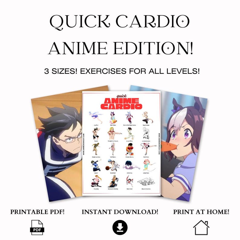 Anime Quick CARDIO Workout Poster: 20 Exercises, 3 Sizes (digital ...
