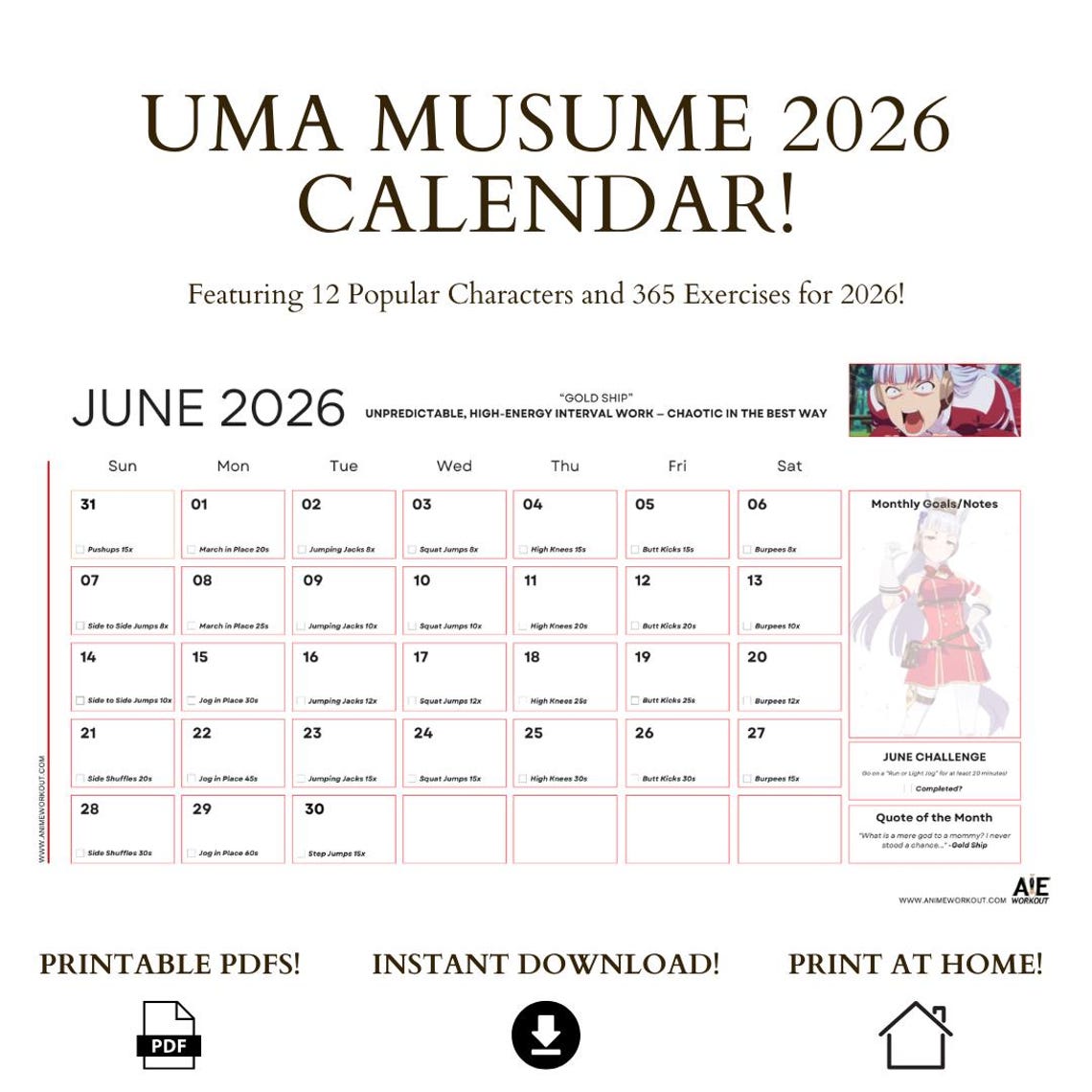 2026 Uma Musume Fitness Calendar: Monthly Exercises (printable PDF) - Etsy