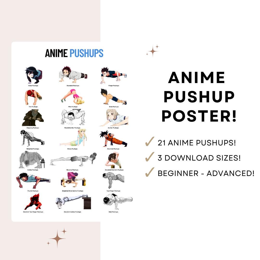 Anime Pushups Workout Poster: 21 Exercises, 3 Sizes (digital Download ...