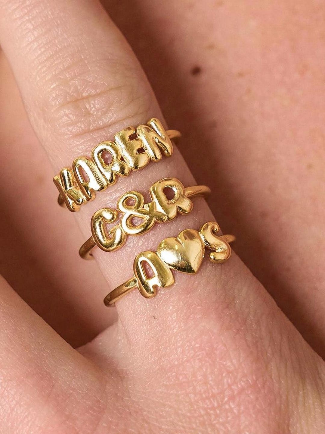 3d Custom Name Ring Sterling Silver, Initial Ring With Name, 14k Gold 3d Name Plate Ring ...