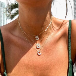 Pave Bubble Letter Necklace, Pave Diamond Letter Pendant, Sterling Silver Sparkling Letter ...