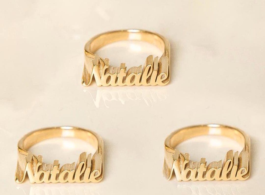 14k Gold 3d Custom Ring, Dainty Personalized Jewelry,custom Name Plate ...