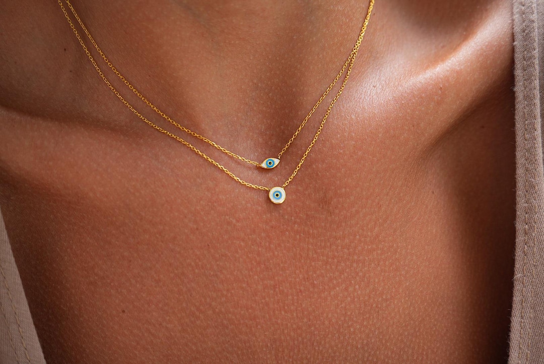 Gold Evil Eye Necklace, Tiny Evil Eye Jewelry, Dainty Protection Third ...