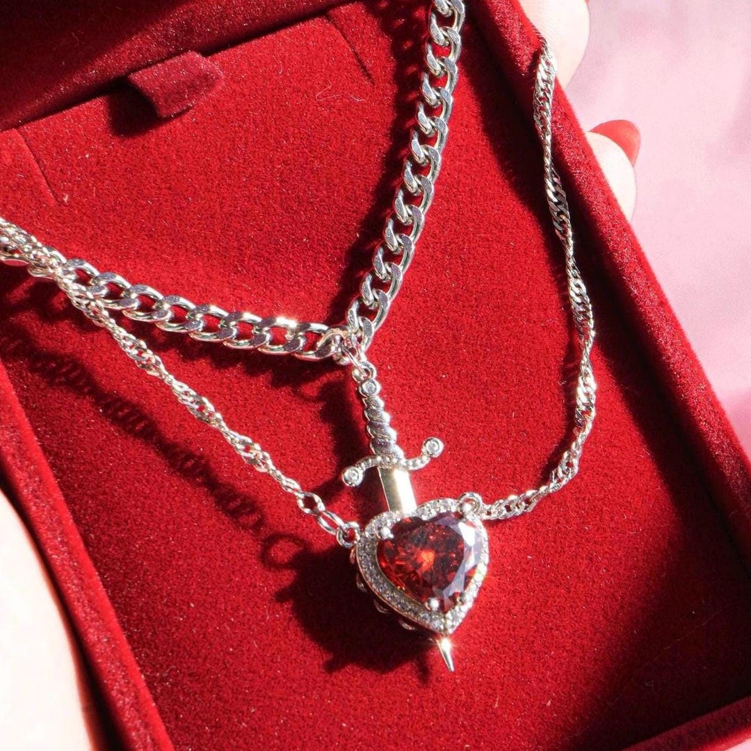 Red Heart Sword Couples Necklace, Couple Necklaces Set, Couple Jewelry ...